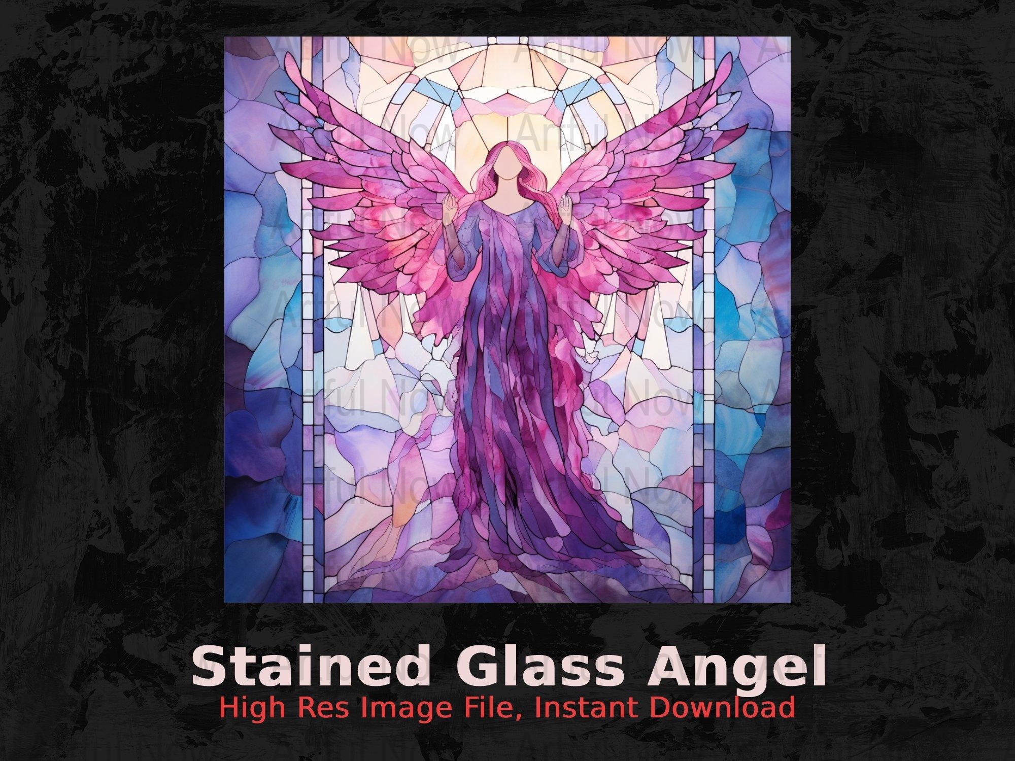 Stained Glass Angel Digital Print, Spiritual Wall Art, Colorful Winged ...