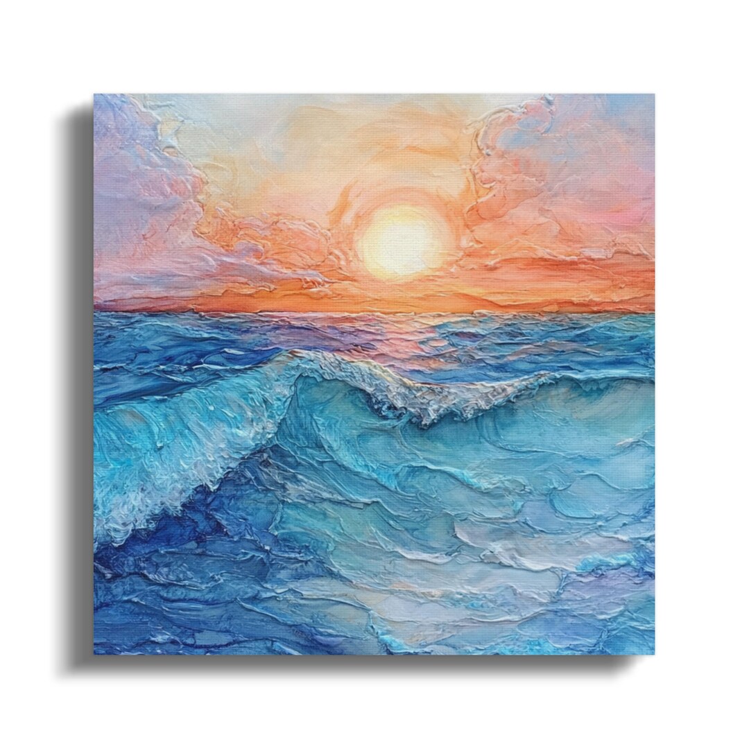 Ocean Sunset Wall Art, Unique Seascape Painting, Abstract Coastal ...