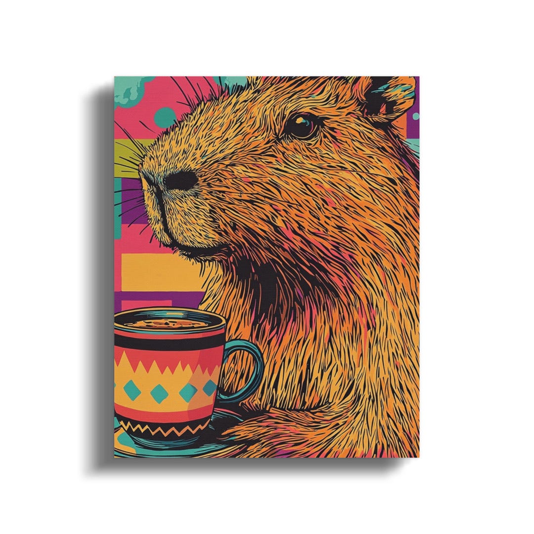 Pop Art Capybara Capybara Canvas Art, Coffee Capybara Wall Decor ...