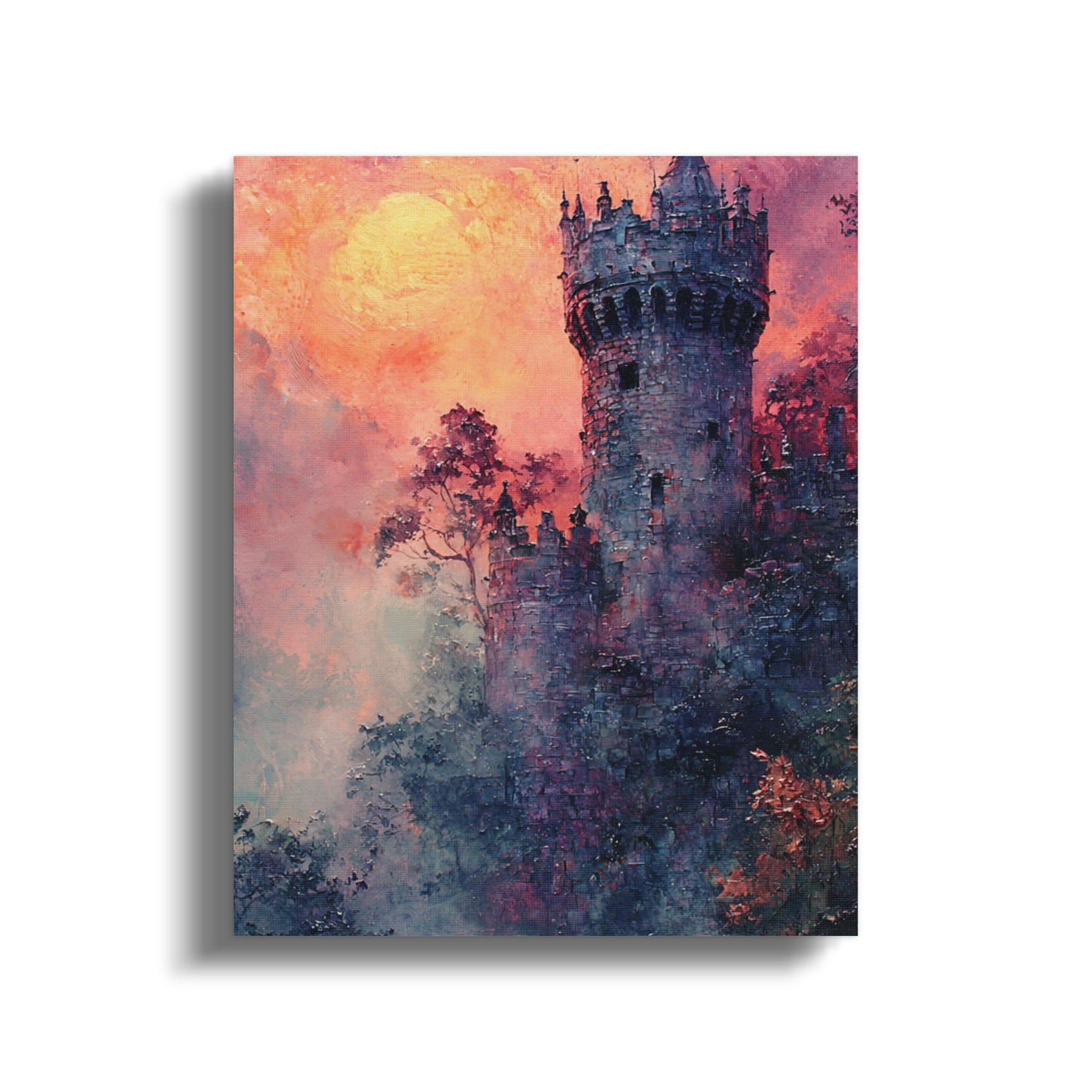 Castle Pink Sky Enchanted Castle at Sunset Canvas Print, Fairy Tale ...