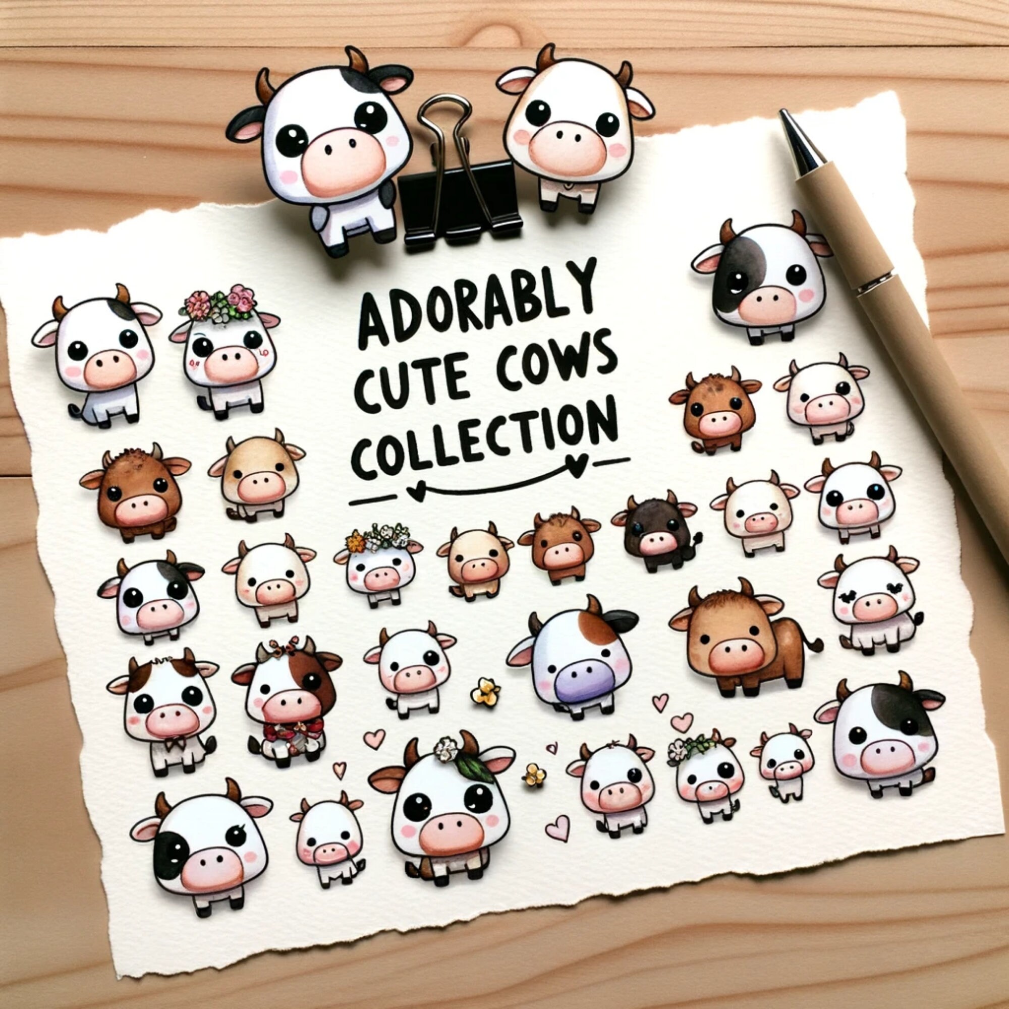 Cute Cows Clipart Watercolor Adorable Cow Clipart Clip Art Bundle ...