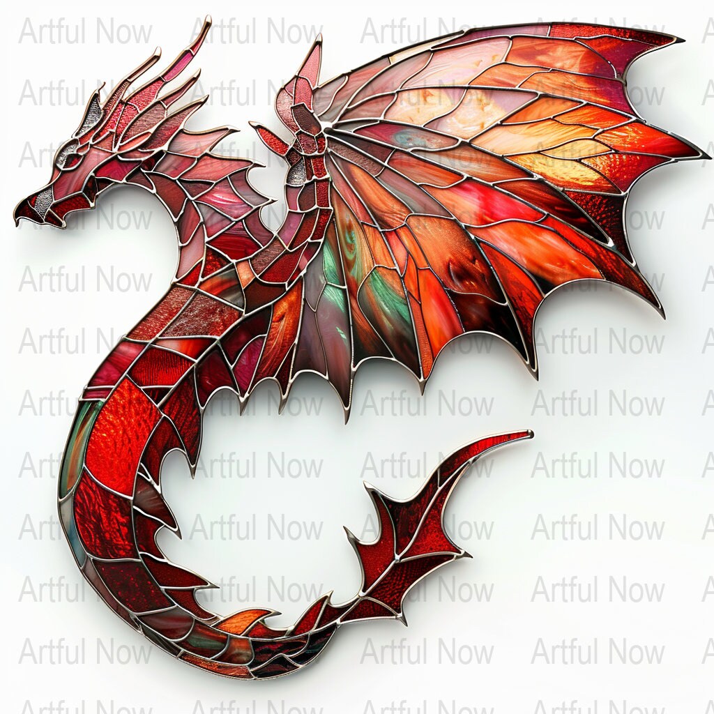 Fire Dragon Giftful Art, Stained Glass Dragon Digital Download, Dragon ...