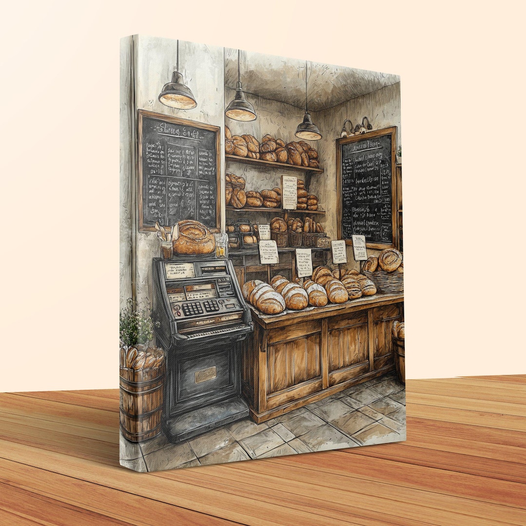 Vintage Bakery Rustic Bakery Wall Art, Canvas Wrap, Bread Shop Decor ...