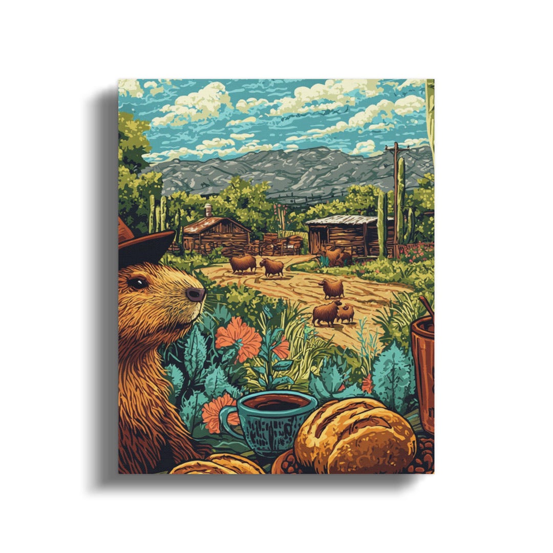 Capybara Desert Rustic Countryside Canvas Wrap, Capybara Art Print ...