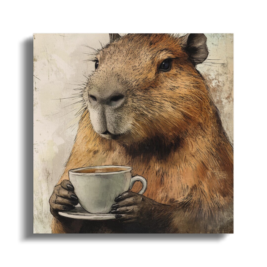 Capybara Wall Art, Capybara Drinking Tea Poster, Cute Animal Print ...