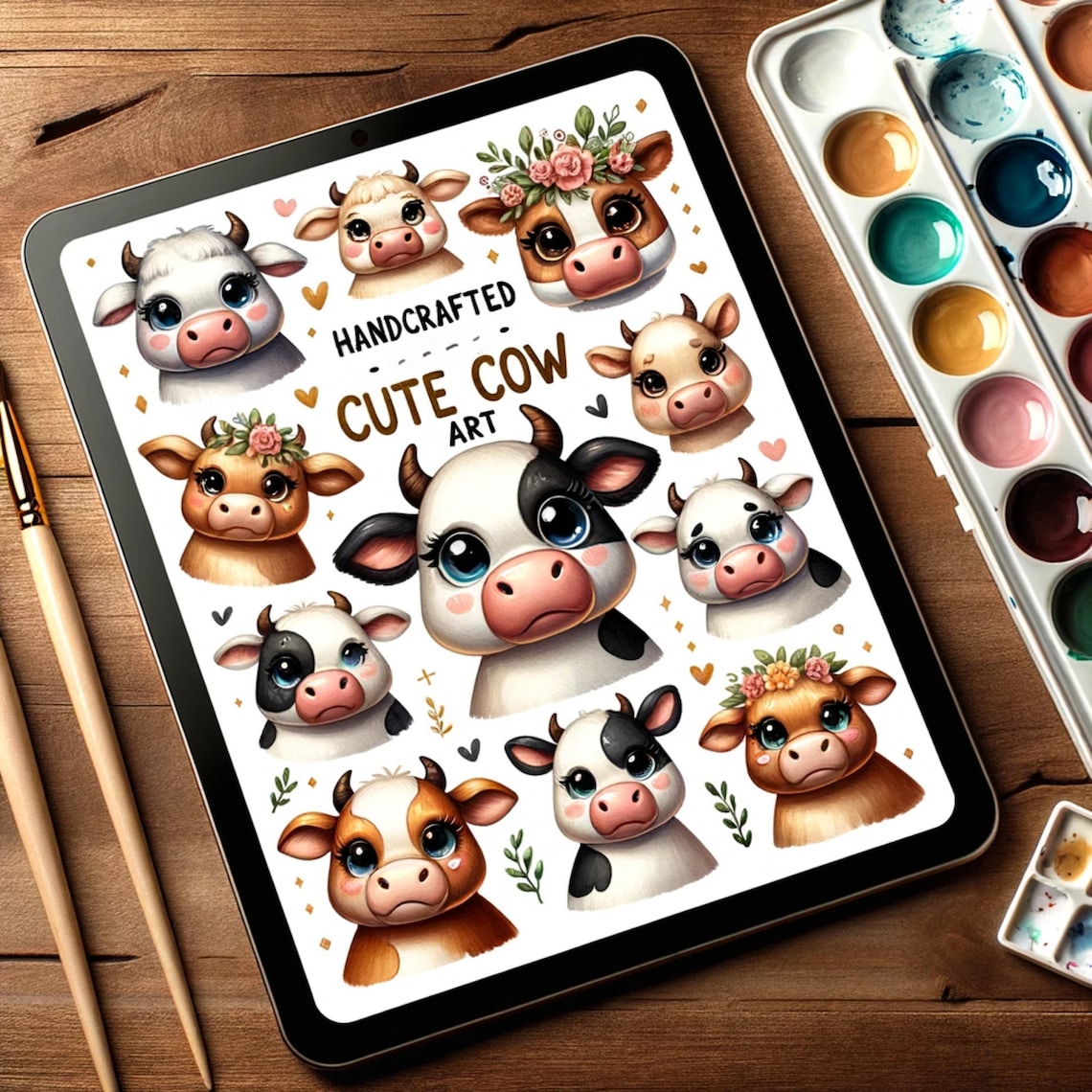 Cute Cows Clipart Watercolor Adorable Cow Clipart Clip Art Bundle ...