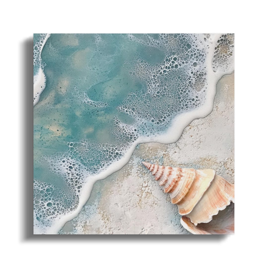 Beach Ocean Wave Conch Shell Wall Art, Coastal Nautical Decor Canvas ...