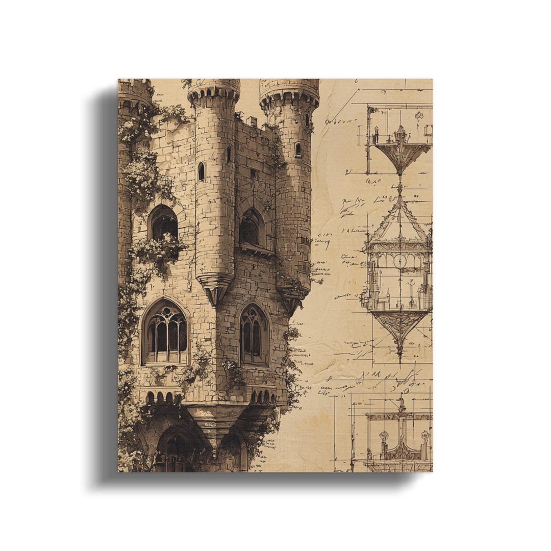 Davinci Castle Tower Fantasy Medieval Castle Art, Architectural Drawing ...