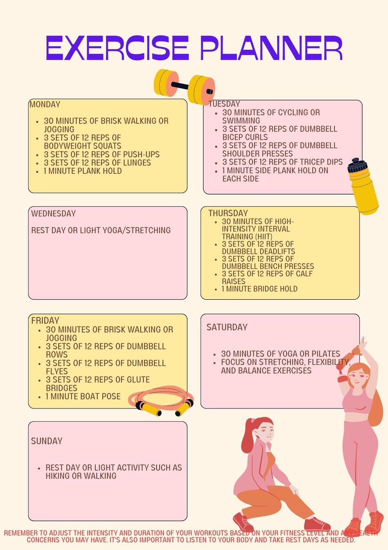 Example of a Weekly Fitness Routine for Women Over 40 - Etsy