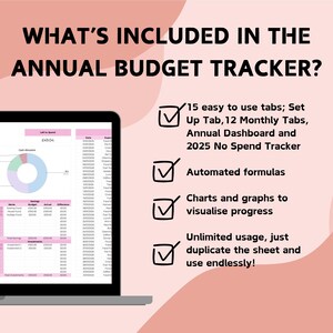 Pink Annual Budget Planner | Google Sheets | 2025 Monthly Spreadsheet ...