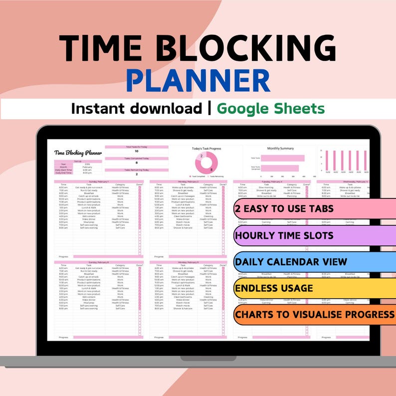 Hourly Time Blocking Planner Spreadsheet | Google Sheets | Daily ...
