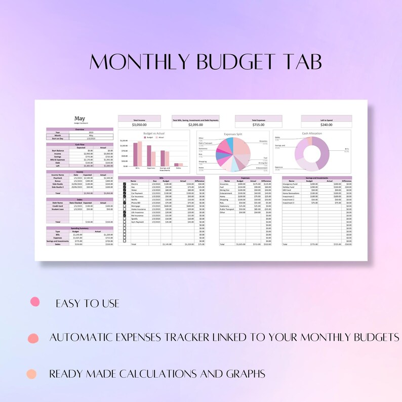 Simple Monthly Budget Planner | Lilac | Google Sheets | 2025 Finance ...