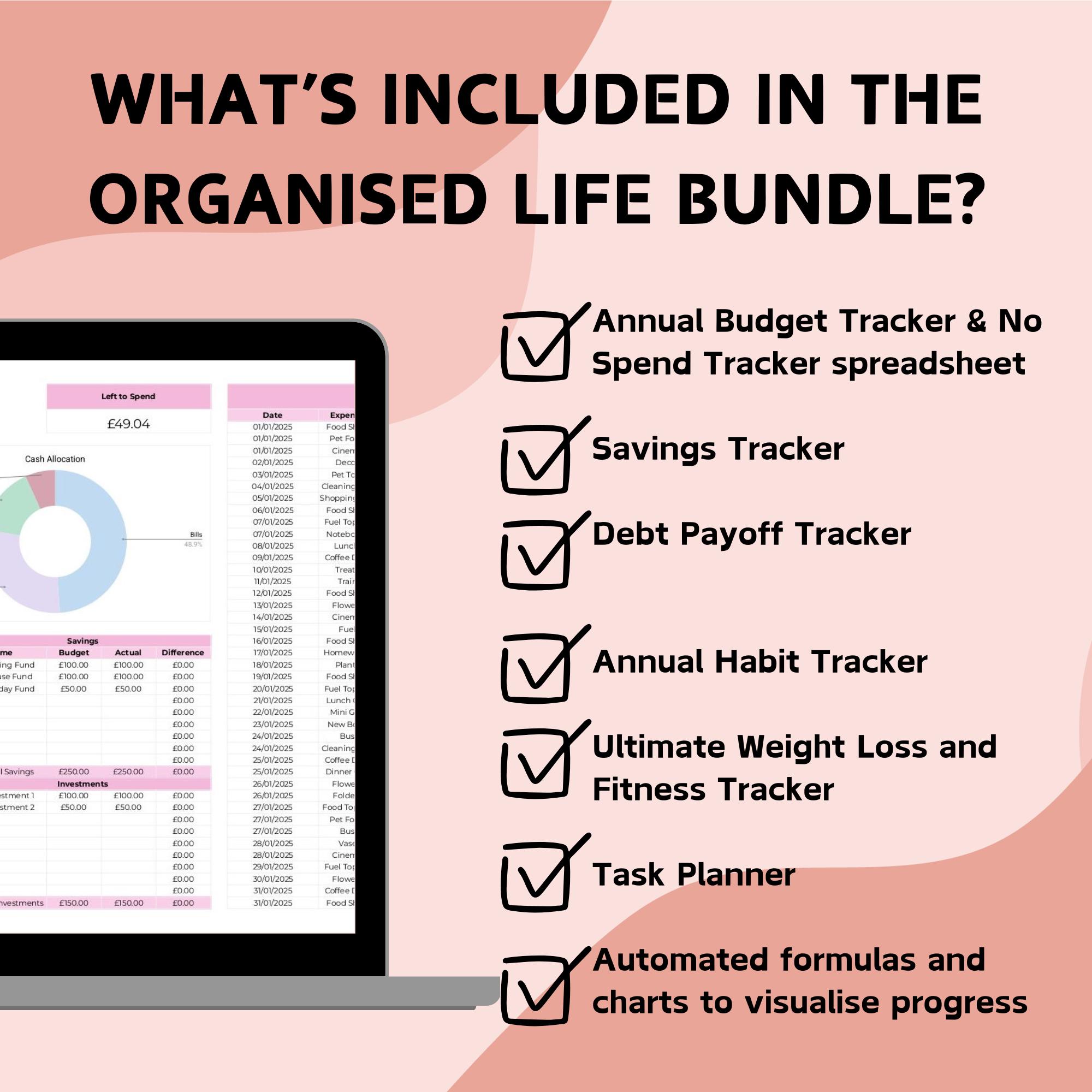The Organised Life Spreadsheet Bundle | Budget, Debt, Savings Trackers ...