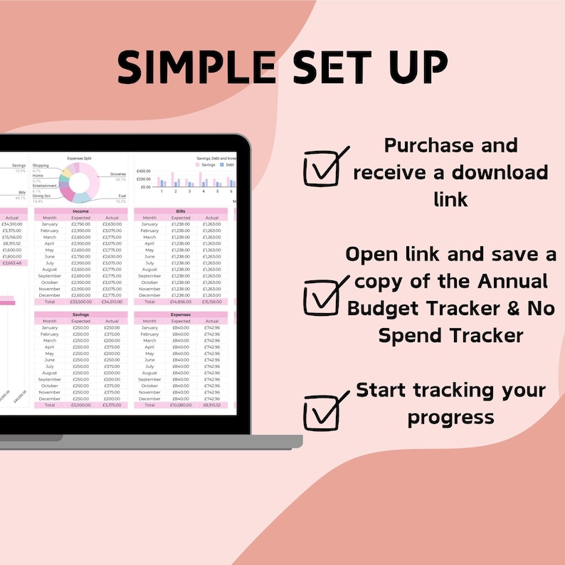 Pink Annual Budget Planner | Google Sheets | Monthly Spreadsheet ...