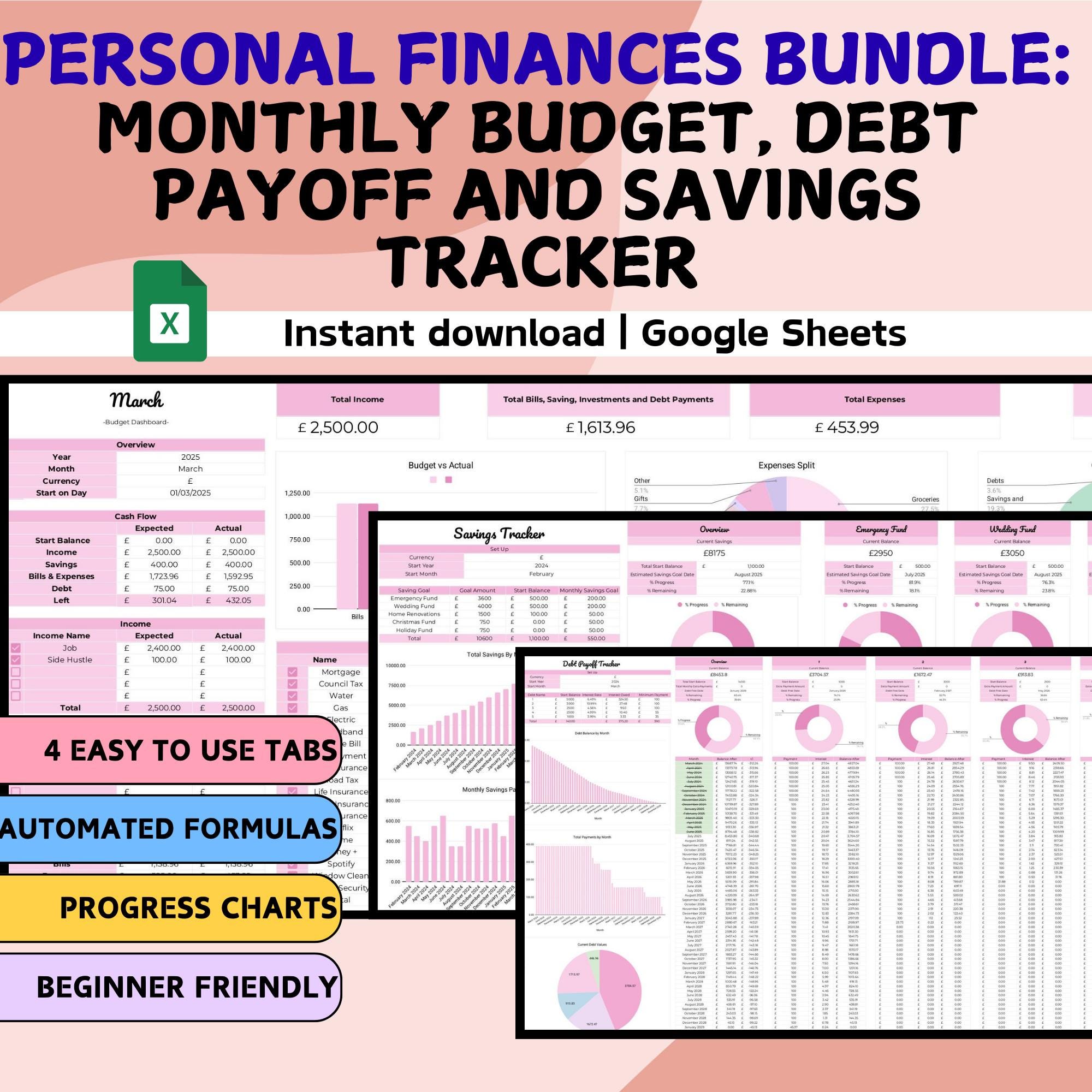 Personal Finances Bundle | Budget, Debt Payoff and Savings Trackers ...