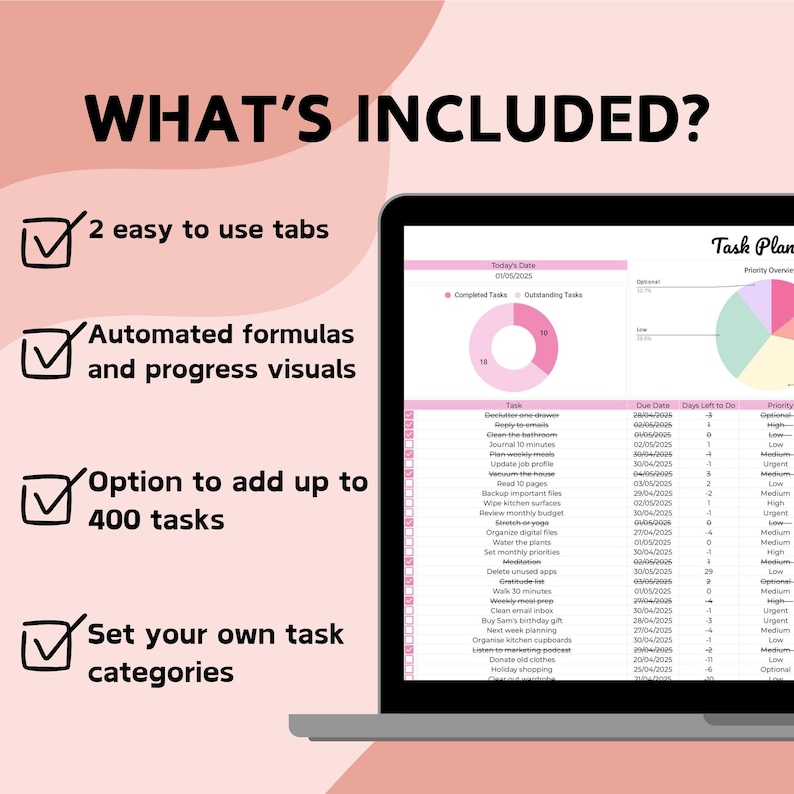 Task Planner Spreadsheet | Google Sheets | Daily Routine | Goal Life ...