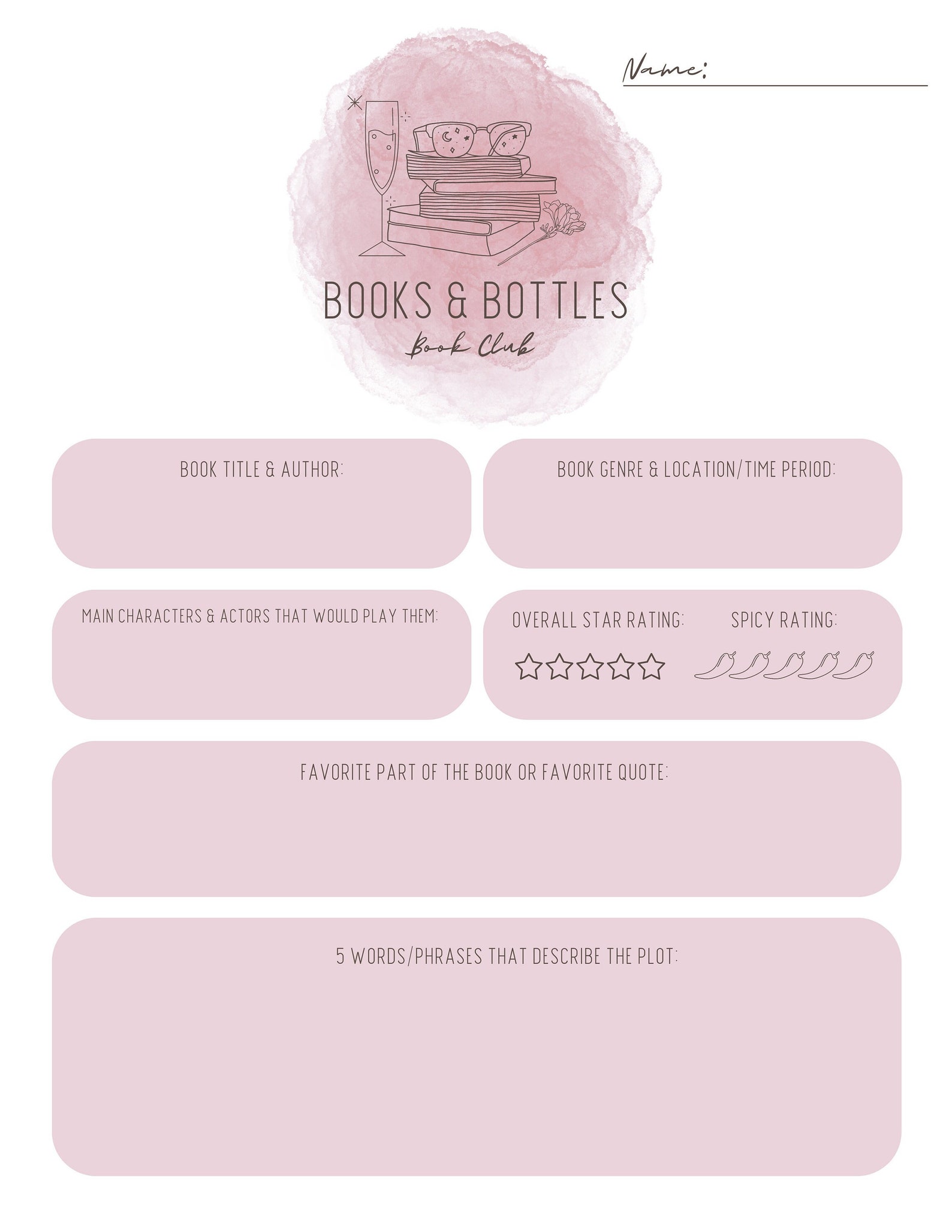 Book Club Discussion Forms; Book Club Planner; TBR List - Etsy