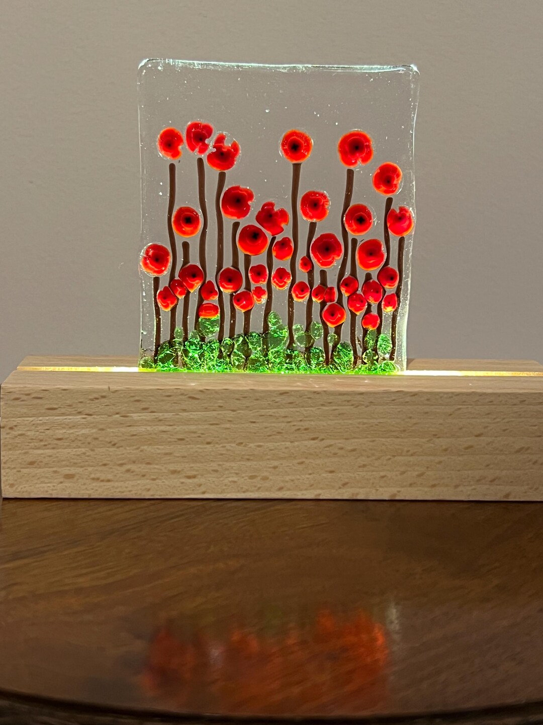 Beautiful Bespoke Poppy Nightlight. Hand Made Small Glass Panel on a ...