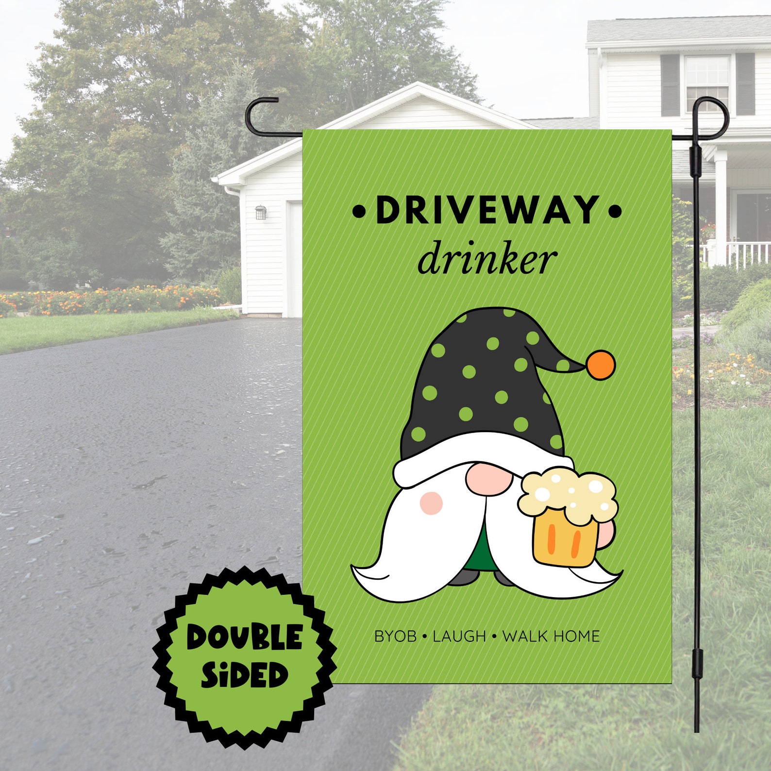 Driveway Drinker Gnome Garden Flag, Friendly Front Porch Welcome Banner ...