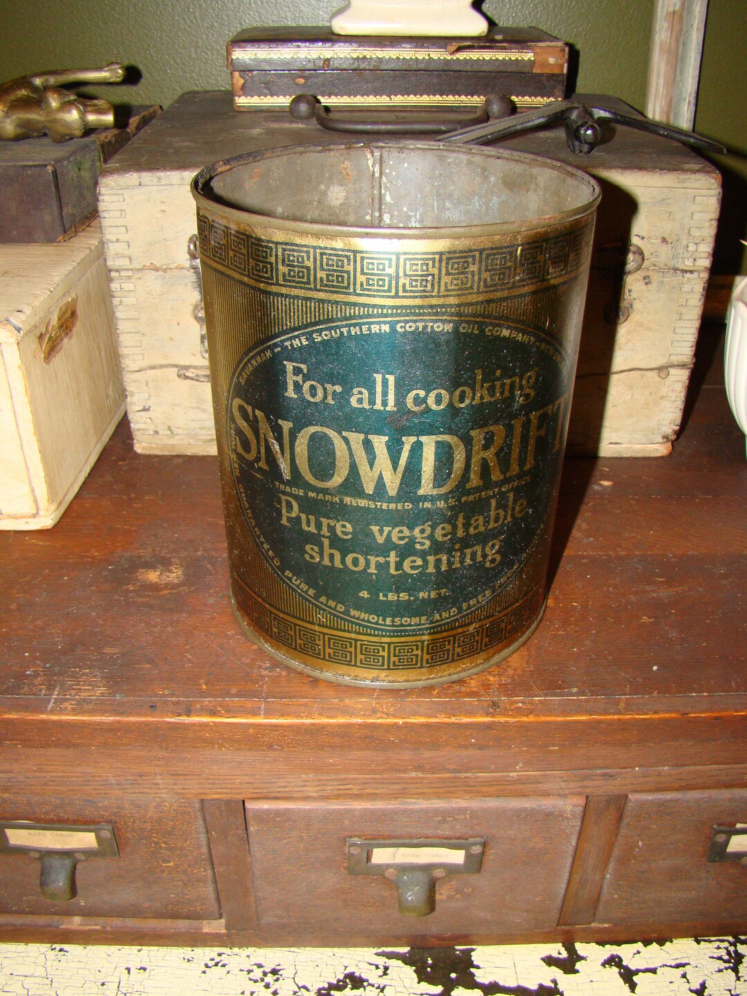 Antique Farmhouse Kitchen Snowdrift Vegetable Shortening Empty 1920 Tin ...