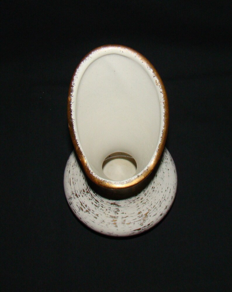 Vintage Mid Century Modern Haeger Cream White Brushed Gold Pottery Vase ...