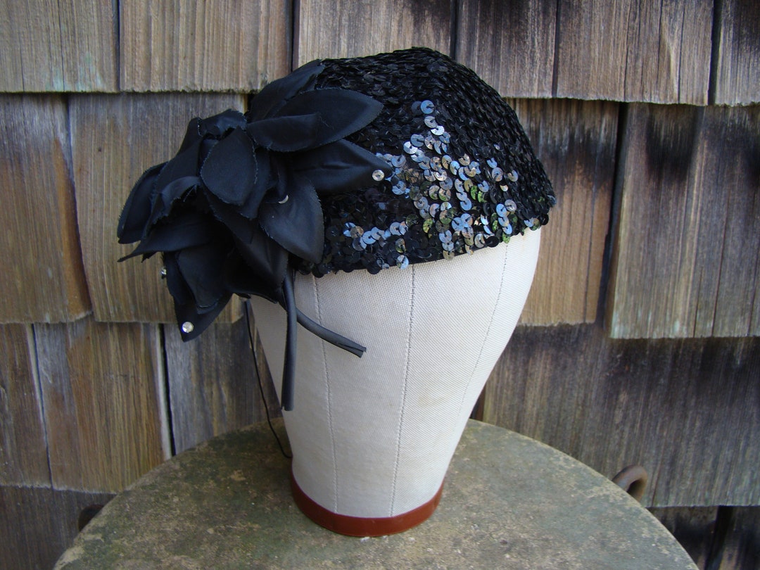 Black Sequin Flower Rhinestone Petals Ladies Flapper Formal Evening ...