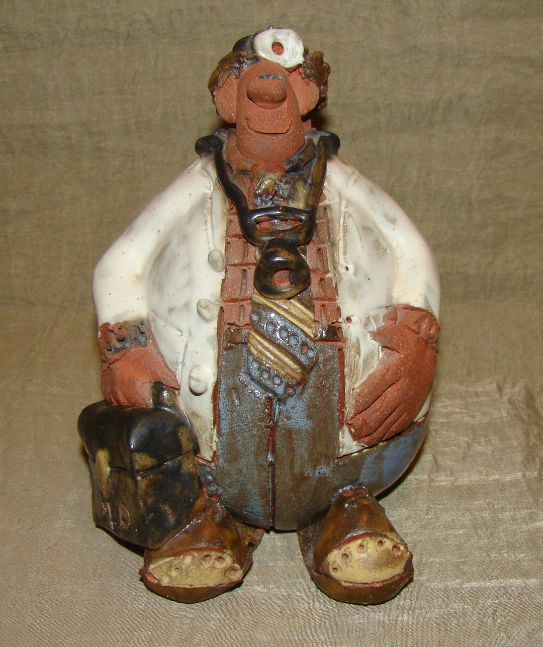 1981 Handmade Doctor Terracotta Pottery Figure Paperweight Hand Painted ...