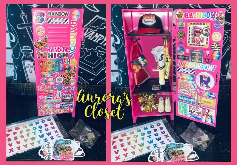 Rainbow High Custom Pink Locker Stickers Cheer Uniform Purse Pom Pom ...