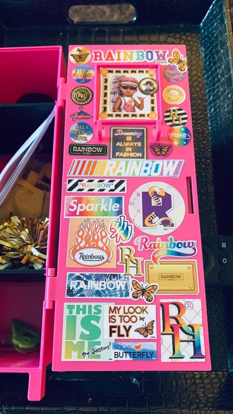 Rainbow High Custom Pink Locker Stickers Cheer Uniform Purse Pom Pom ...