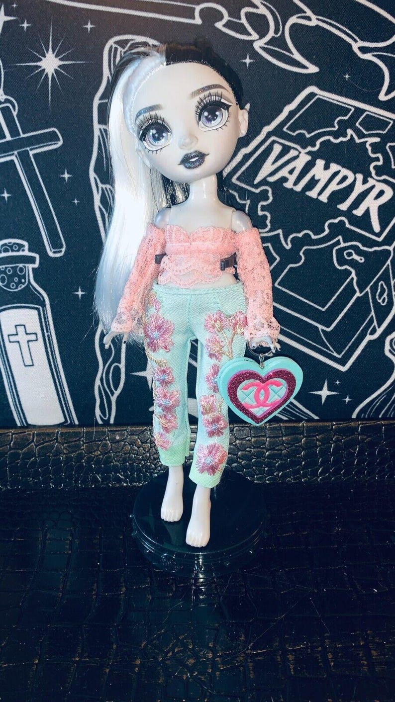 Rainbow High Embroidered Daphne Floral Jeans Lace Bell Sleeve Heart ...