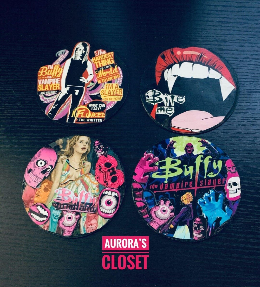 Buffy the Vampire Slayer Collage Coaster Set Pop Art Comic Quotes Bite ...