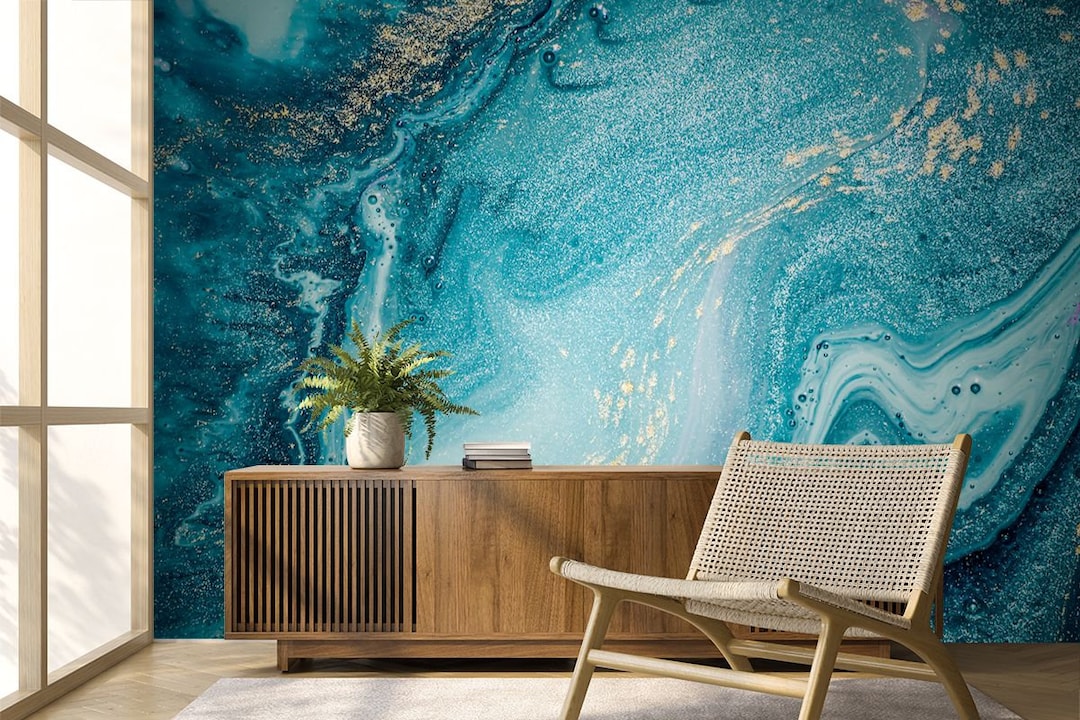 Abstract Blue Ocean Alike Removable Wallpaper, Floral Wallpaper, Non ...