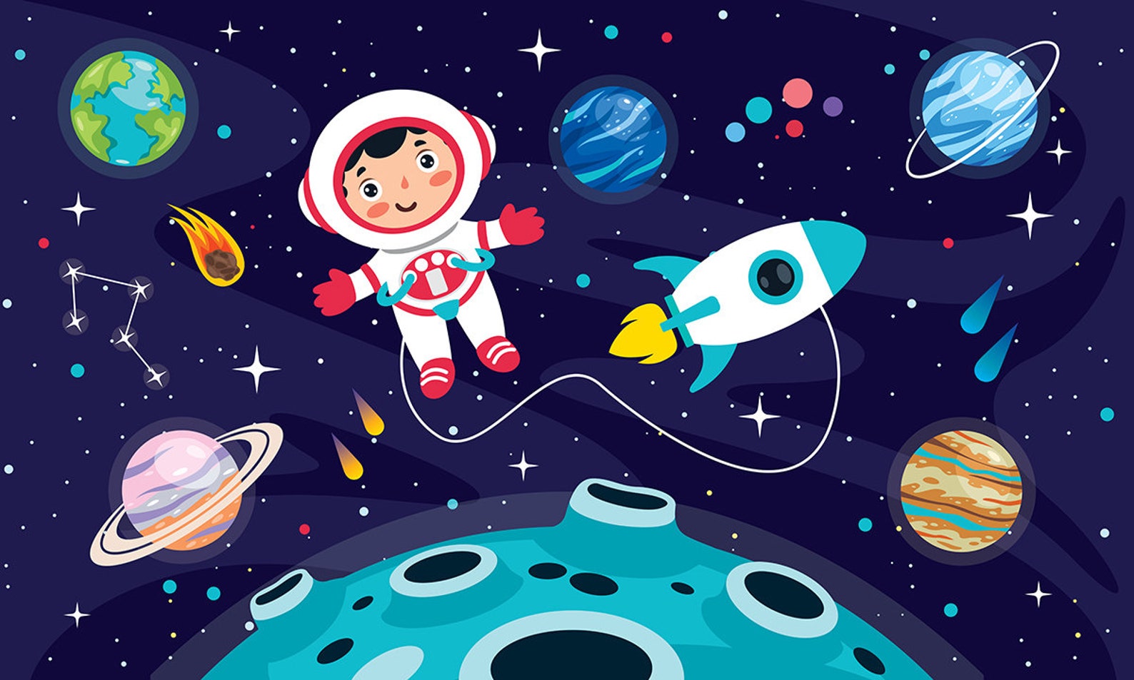 Astroanut Outer Space Kids Wallpaper, Removable Non Woven Peel & Stick ...