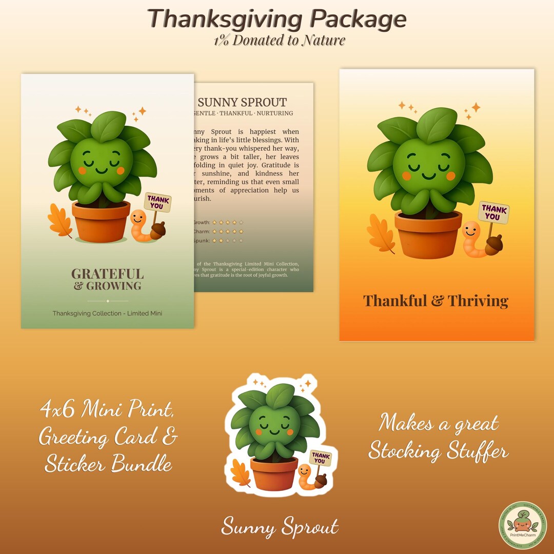 Sunny Sprout Thanksgiving Gift Bundle – Art Print, Sticker & Greeting ...