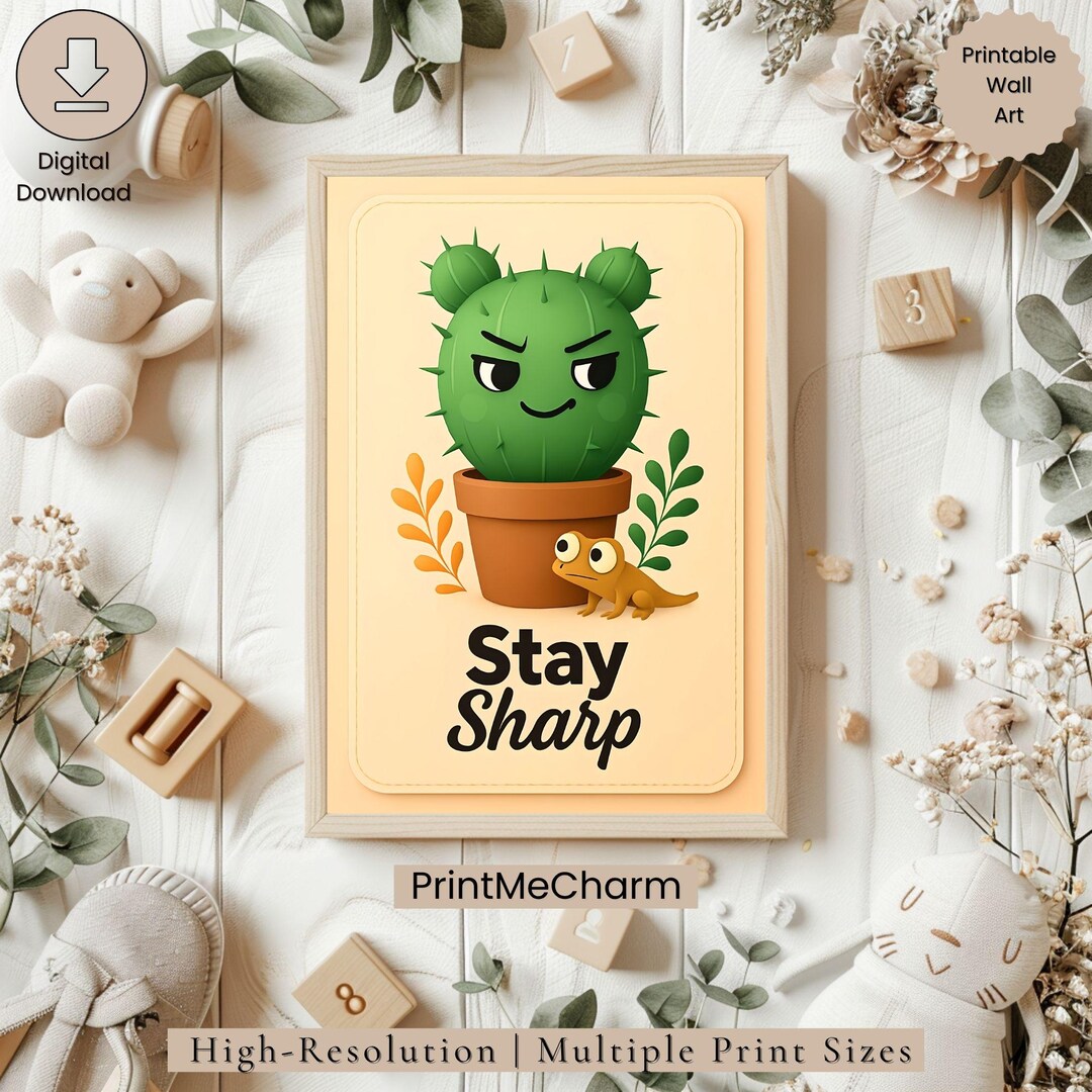Stay Sharp Cactus Digital Wall Art Print | Funny Plant Poster With ...