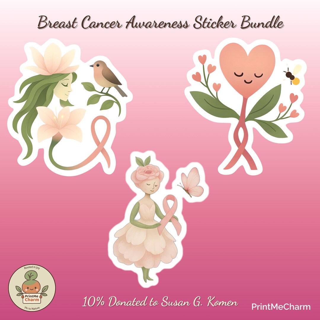 Breast Cancer Awareness Vinyl Sticker Set: Floral Ribbon Decals - Etsy