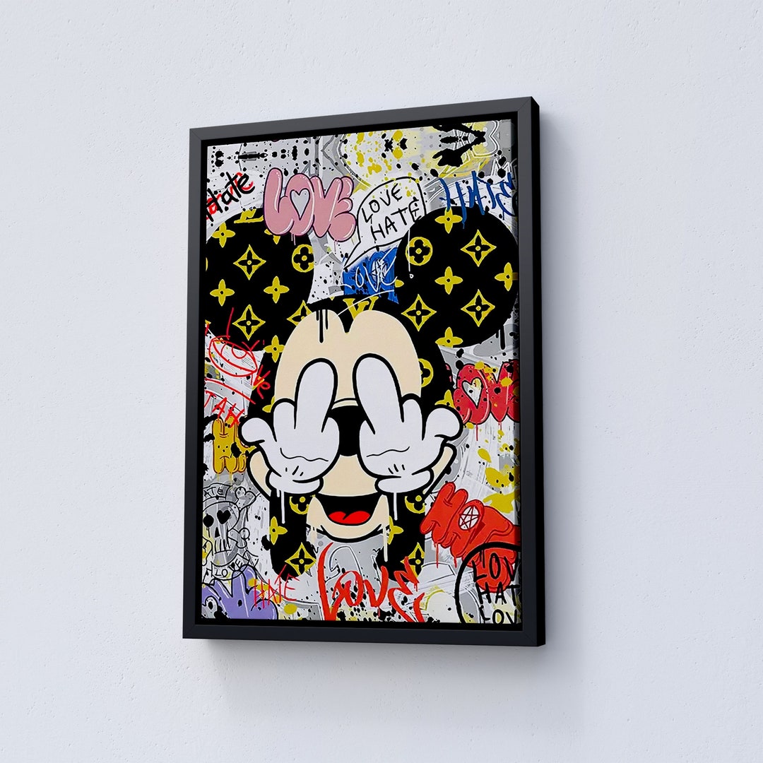 Mickey Mouse Love and Hate Pop Art Canvas Decor, Banksy Style Mickey ...