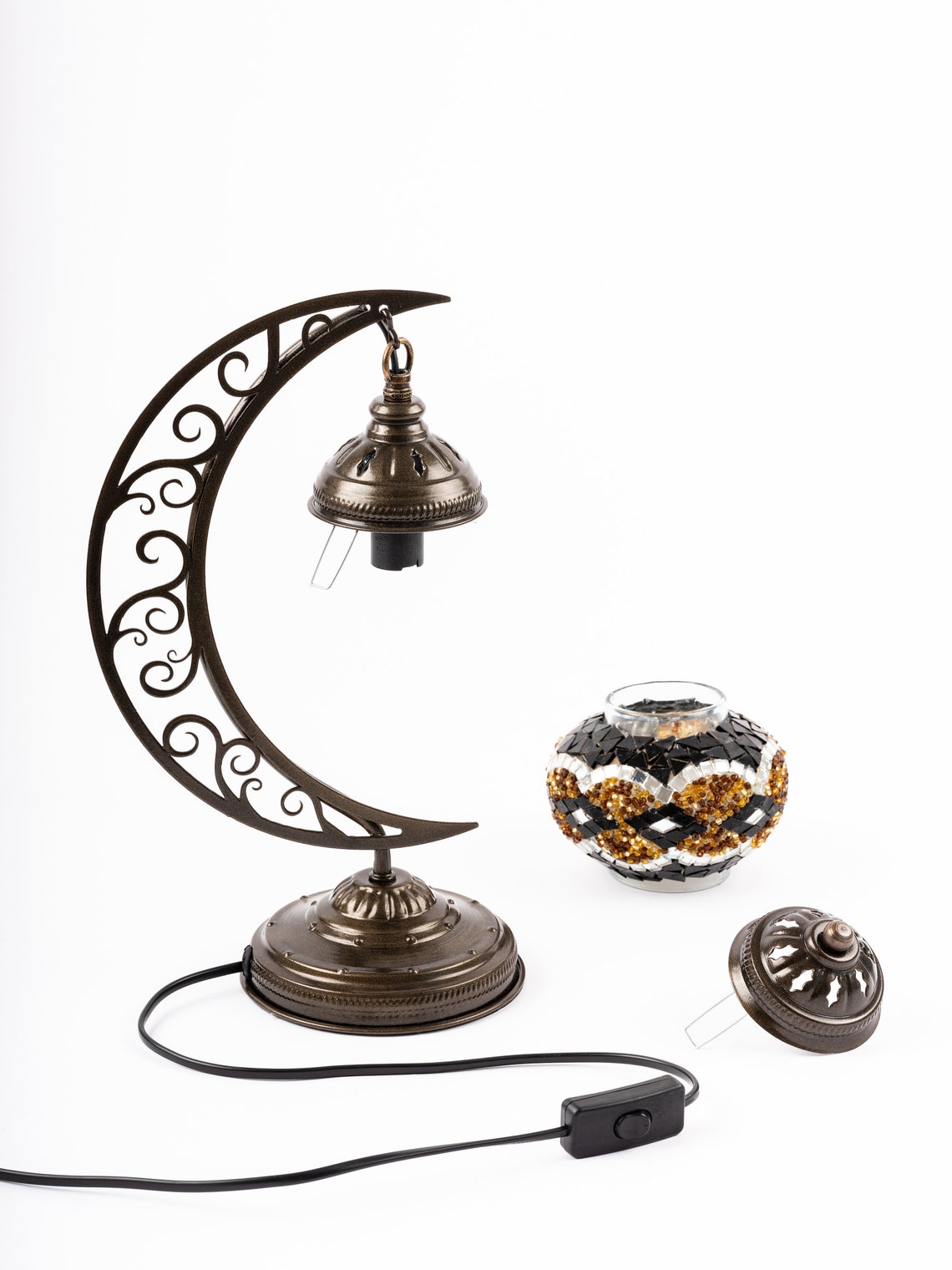 Turkish Mosaic Lamp Crescent Moon Shape, Moroccan Lamps, Antique Home ...