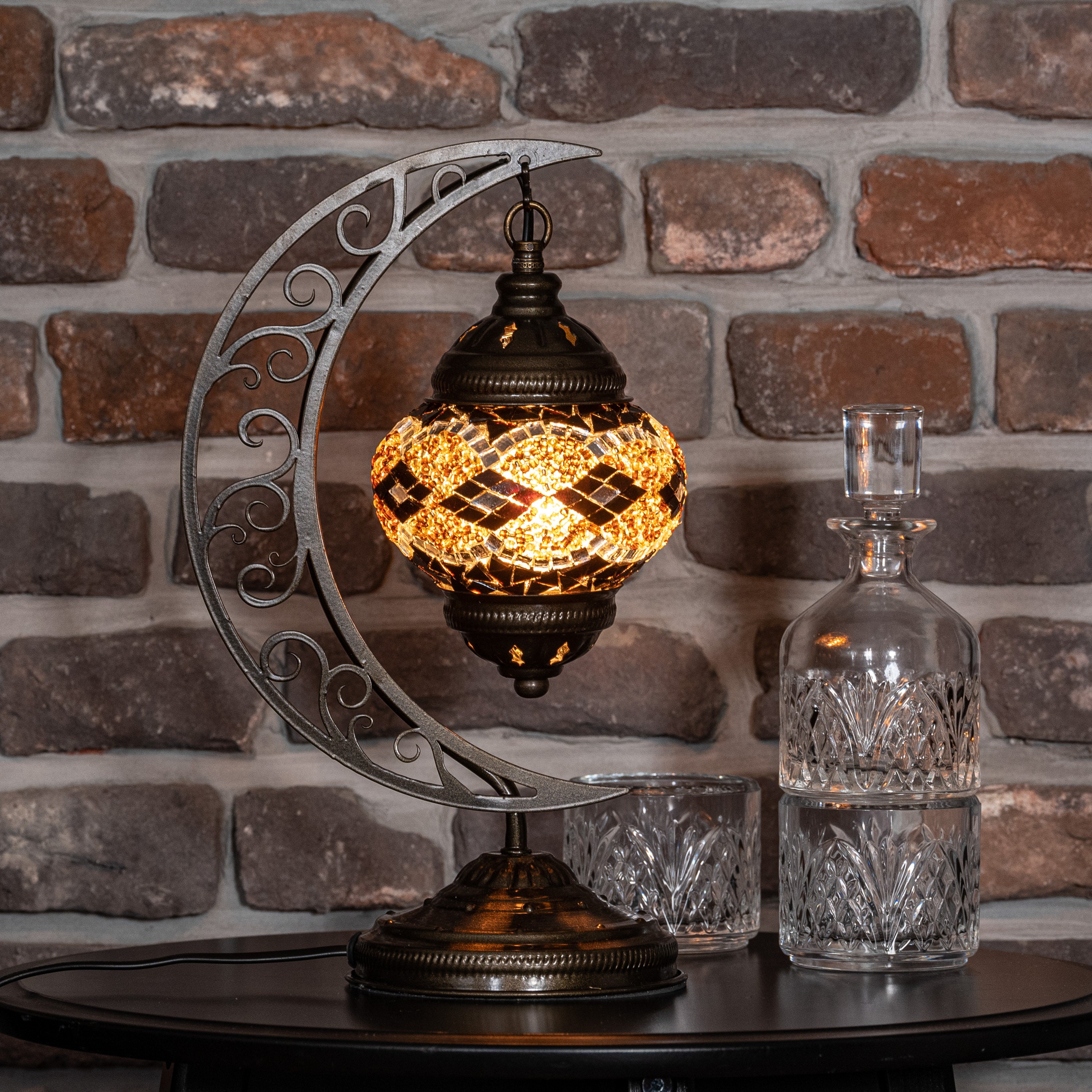 Turkish Mosaic Lamp Crescent Moon Shape, Moroccan Lamps, Antique Home ...