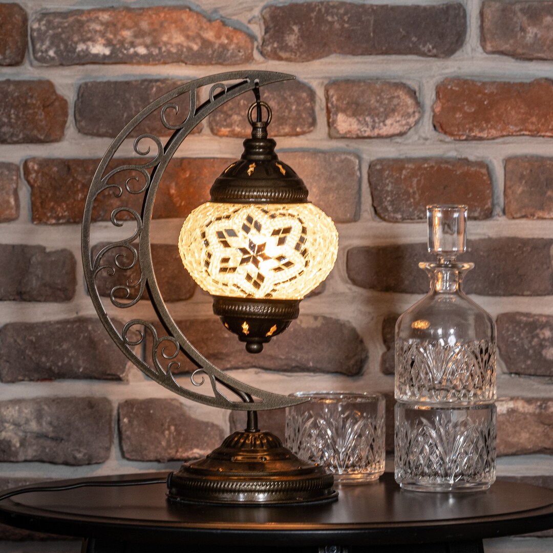 Turkish Mosaic Lamp Crescent Moon Shape Farmhouse Decor - Etsy