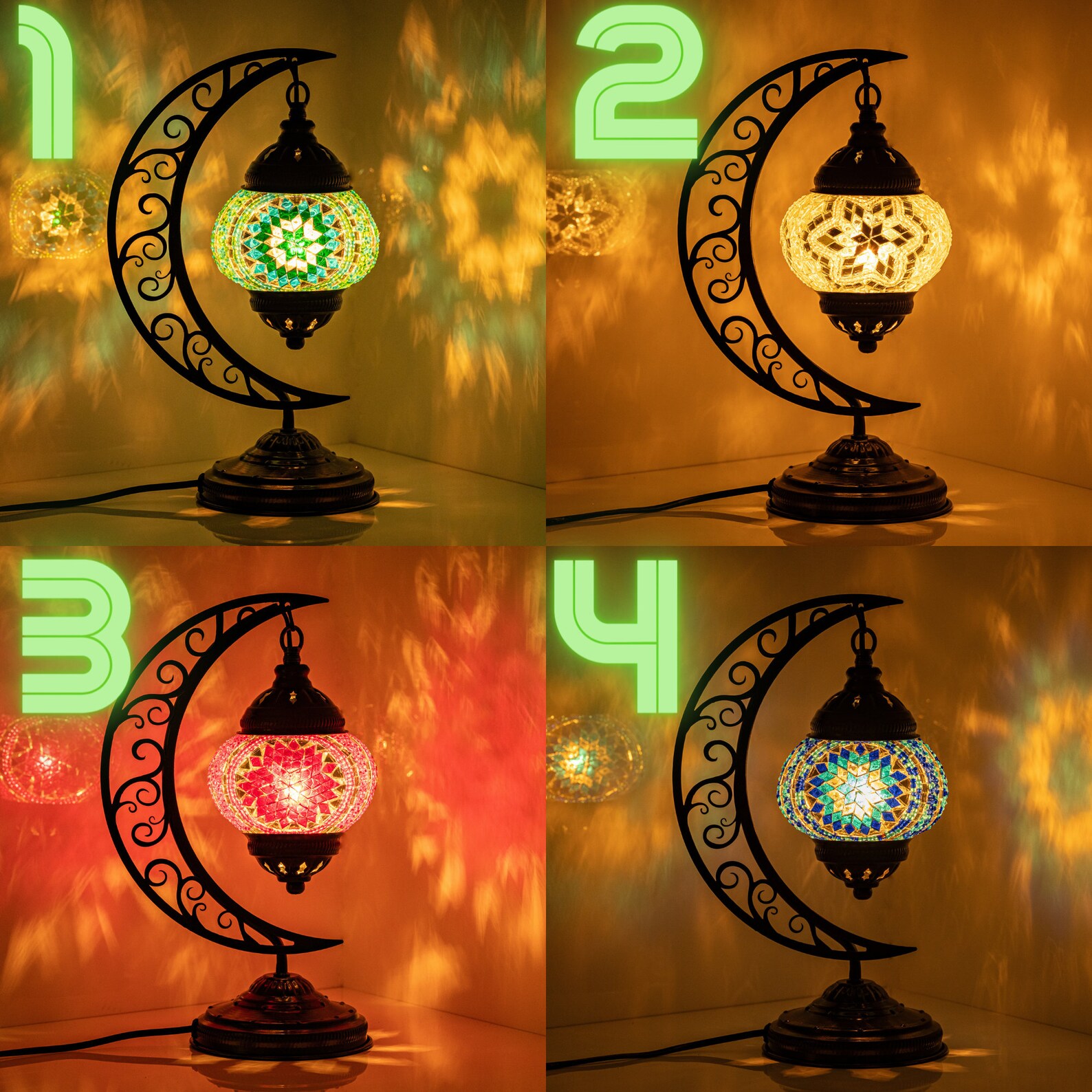 Turkish Mosaic Lamp Crescent Moon Shape, Moroccan Lamps, Antique Home ...