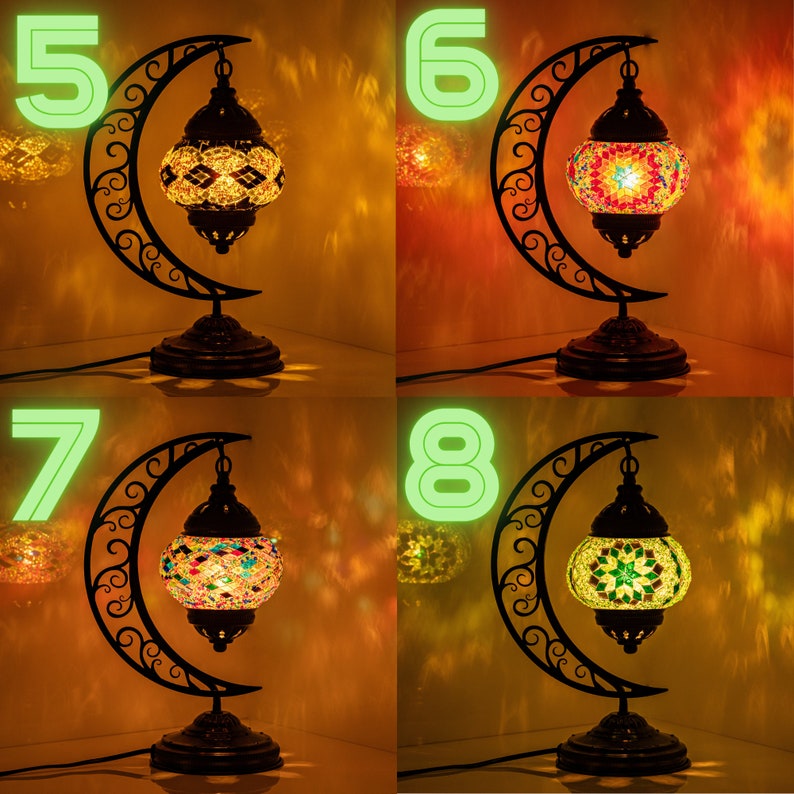 Handmade Mosaic Turkish Lamp, Murano Crescent Desk Lights, Moon Glass Mosaic Lamp Unique ...