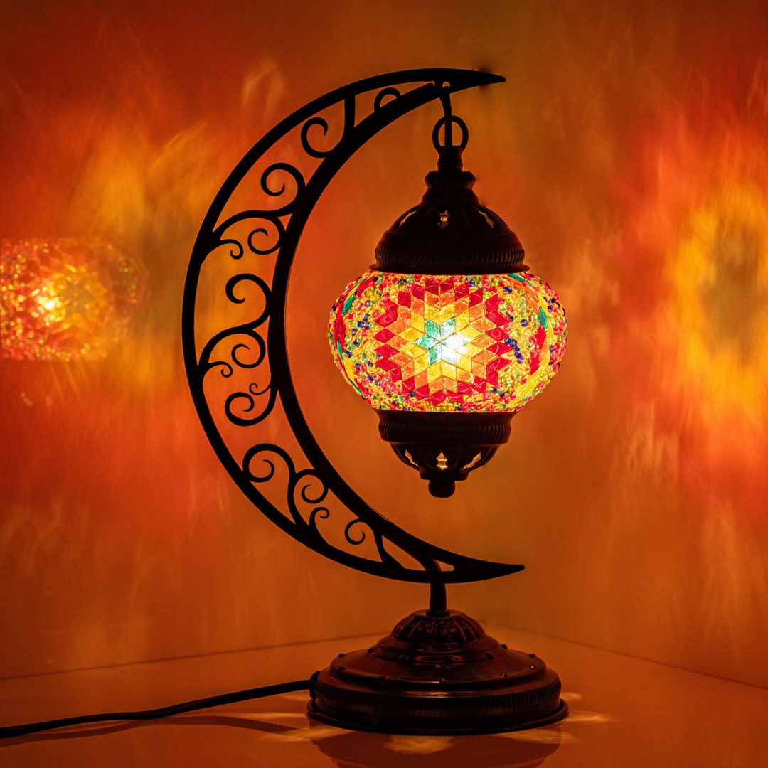 Handmade Mosaic Turkish Lamp, Murano Crescent Desk Lights, Moon Glass ...