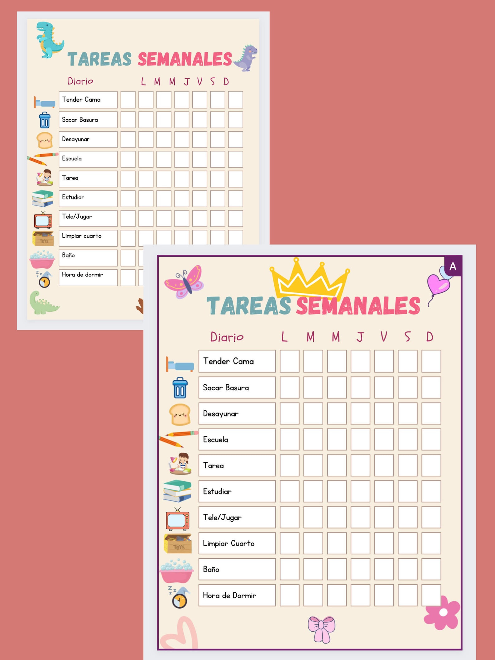 Simple Chore Template for Kids English and Spanish - Etsy