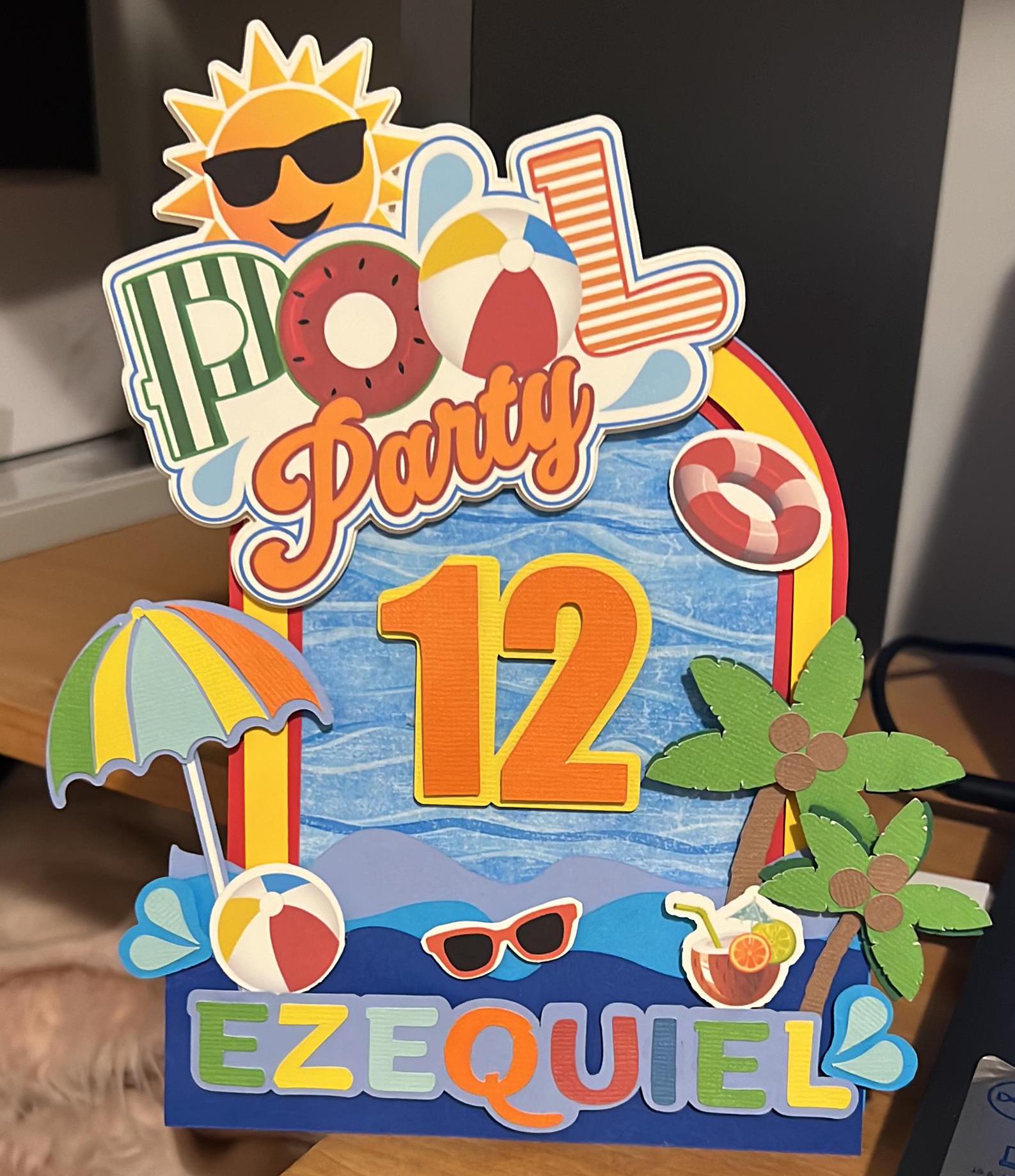 Happy Birthday Cake Topper, Age Cake Topper, Pool Party Cake Topper ...