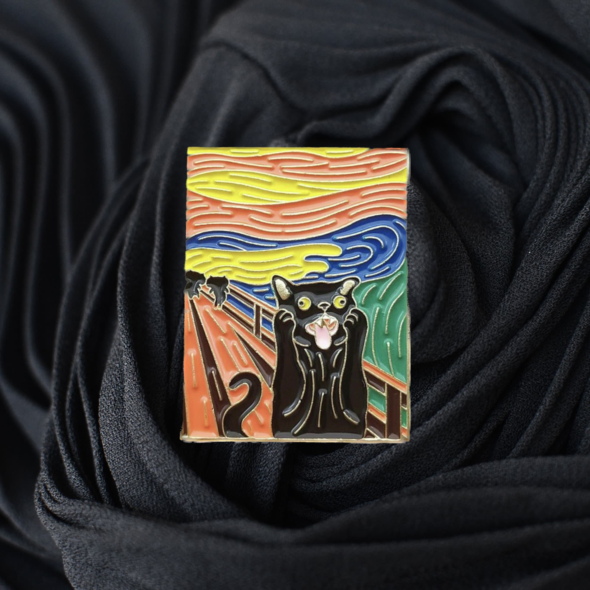 Black Cat Pin Starry Night Pin Van Gogh Brooch Funny Cat Pin Cat Badge ...