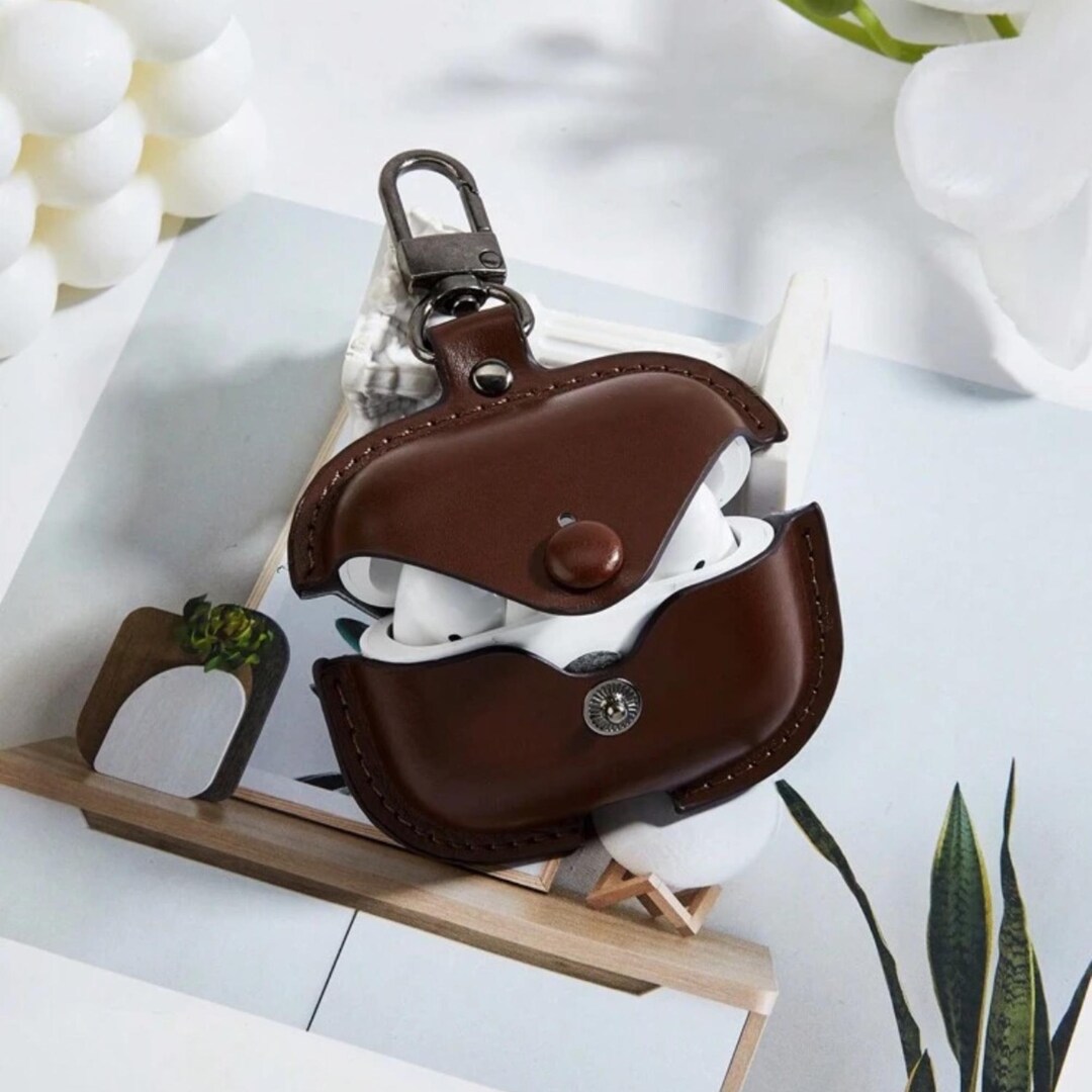 Luxury AirPod Case Brown Leather Airpods Case With Keychain Stylish and ...