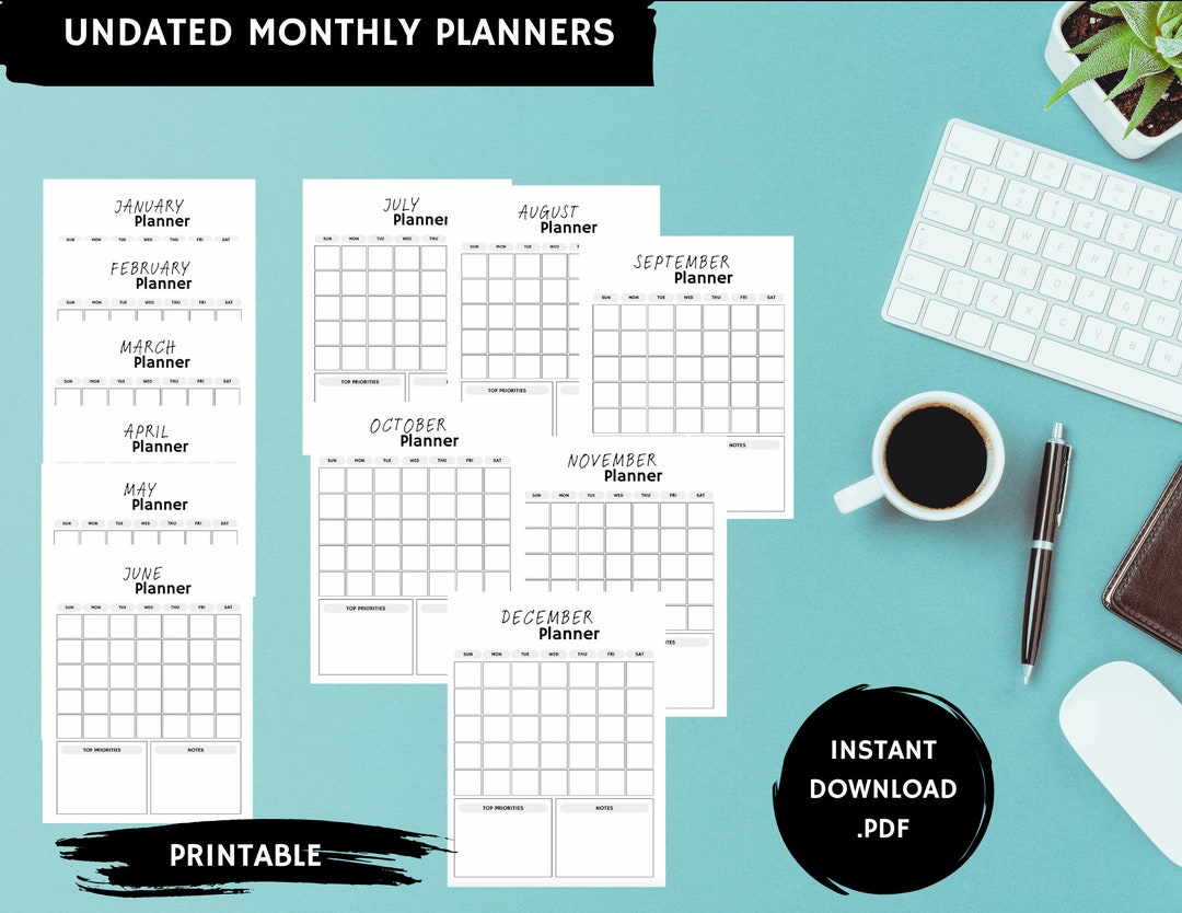 Monthly Planners, Undated Monthly Planners, Monthly to Do List, Monthly ...