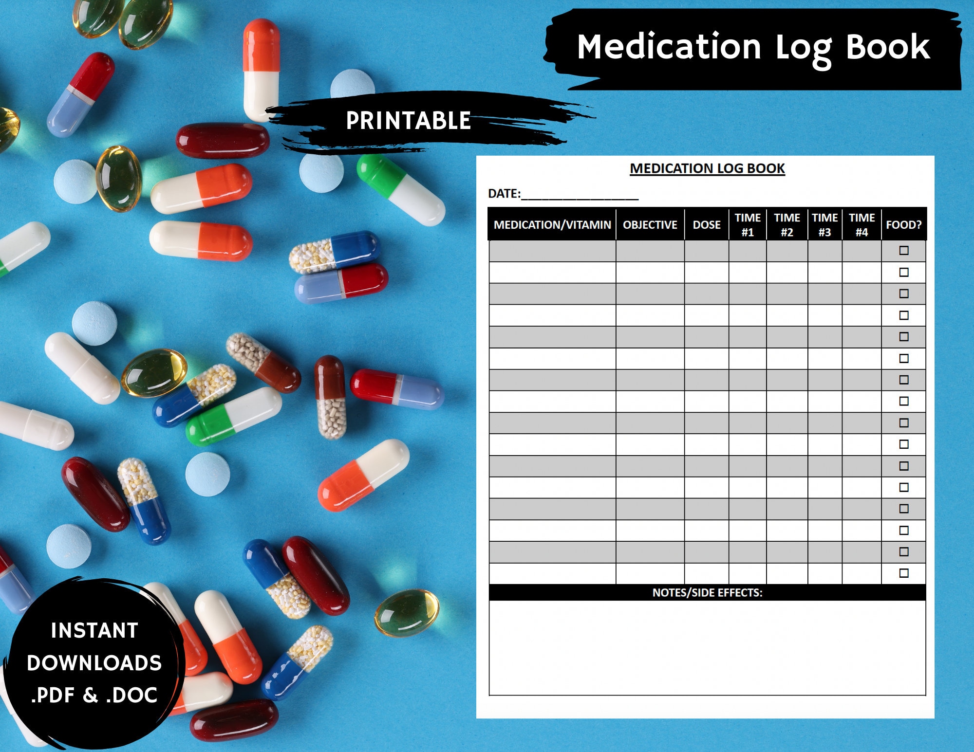 Daily Medication Log, Medical Log, Medication Tracker, Medical Notes ...