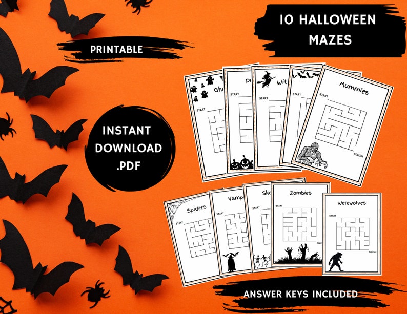 Halloween Mazes Printable, Halloween Activity Sheets, Halloween Party ...
